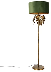 Stojací lampa ve vintage stylu starožitné zlato se zeleným stínítkem - Linden