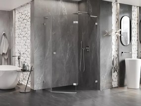 Mexen Lunar, L sklopný pětiúhelníkový sprchový kout pravý 100 x 80 cm, 8mm čiré sklo, chromový profil, 831L-100P-080L-01-00-P