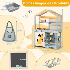Costway 2-IN-1 bahenní kuchyňka dětská venkovní dětská kuchyňka dřevěná s taškou