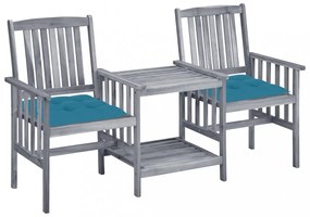 Zahradní židle se stolkem akácie / látka Dekorhome Světle modrá