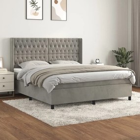 Box spring postel s matrací světle šedá 180x200 cm samet 3132873