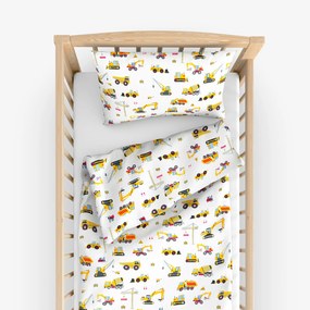 Goldea dětské bavlněné povlečení do postýlky - nákladní auta a bagry 90 x 120 a 40 x 60 cm