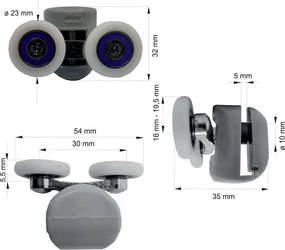 Mereo Horní pojezdy pro sprchové boxy CK351xxKB/M, CK341xxK/M, sada 4 ks