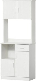 HOMCOM Kuchyňský Buffet Kuchyňská Skříň Multi-Úložná 4 Dveře 1 Zásuvka Polička + Velký Pracovní Pult 71 x 41 x 178 cm Bílý MDF