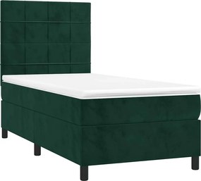 Box spring postel s matrací a LED tmavě zelená 80x200 cm samet 3136092