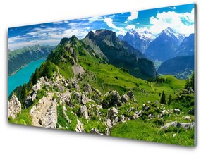 Obraz na skle Louka Hory Krajina Příroda 120x60 cm