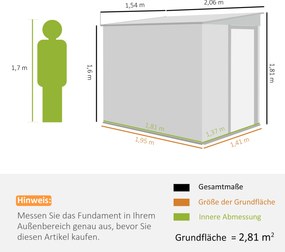 Outsunny Kovový sklad nářadí 2,81 m² 154x206,5x181 cm Nářaďový přístřešek se skloněnou střechou, základna 845-983V00LG