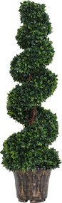 Umělý spirálový buxus Outsunny (Ø32cm x 120cm), Zelená dekorace pro interiér a exteriér, vč. květináče