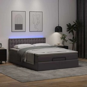Osmanský postel s matracemi&amp;LED šedá 140x190cm umělá kůže 3312155