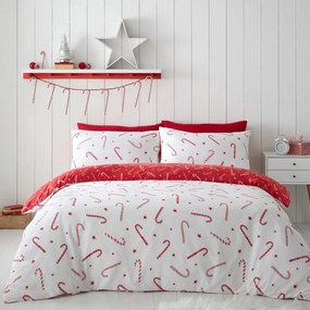 Červeno-bílé prodloužené povlečení na dvoulůžko 230x220 cm Candy Cane – Catherine Lansfield