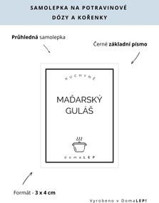 Samolepka na kořenky MAĎARSKÝ GULÁŠ průhledná 3 × 4 cm základní písmo
