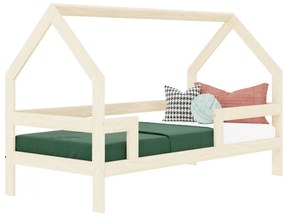Benlemi Dětská dřevěná postel domeček SAFE 3v1 se zábranou Zvolte barvu: Nelakovaná, Zvolte rozměr: 90x180 cm, Zvolte zábranu: S jednou zábranou