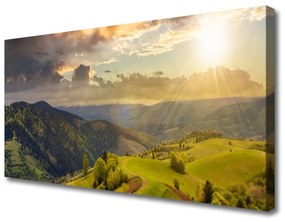 Obraz na plátně Hory Louka Západ Slunce 100x50 cm