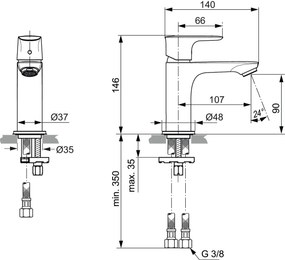 Ideal Standard Connect Air - Umyvadlová baterie Slim bez odtokové garnitury, magnetově šedá A7010A5