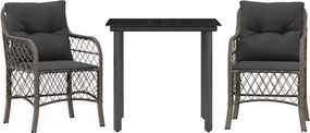 3dílný bistro set s poduškami šedý polyratan 3212131