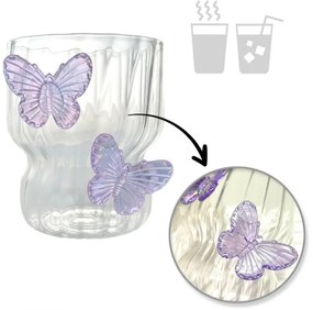 Flamenco Mystique Hladká sklenice s vlněnými stěnami, MOTÝLCI fialová 260 ml 1ks SZK162
