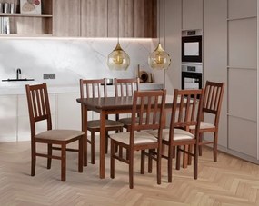 Drewmix jídelní sestava DX 6 odstín lamina (deska stolu) bílá, odstín dřeva (židle + nohy stolu) ořech, potahový materiál látka