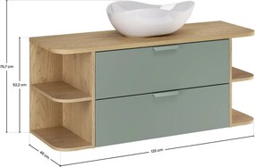 Závěsná skříňka Aster Ovalia Cloud s umyvadlem 120 cm dub cremona/zelená