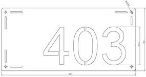 Cortenové domovní číslo tabulka 3c - s černým podkladem Velikost: 43 x 20 cm (XL) - Doporučujeme