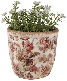Béžový keramický obal na květináč s květy Flovia XS - Ø 11*11 cm