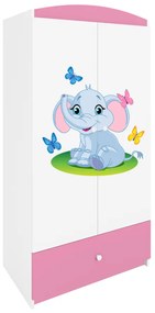 Dětská skříň Babydreams 90 cm slon s motýlky růžová