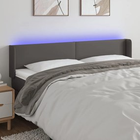 Čelo postele s LED šedé 163 x 16 x 78/88 cm umělá kůže
