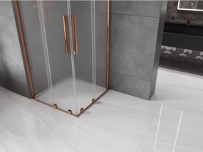 Mexen Velar Duo, sprchový kout s posuvnými dveřmi 80 x 80 cm, 8mm sklo námraza, růžové zlato, 871-080-080-32-60
