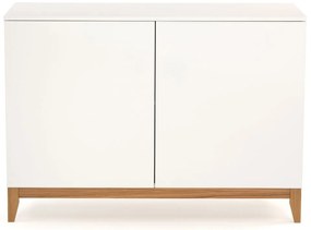 Bílá komoda Woodman Blanco s dubovou podnoží 120 x 48 cm