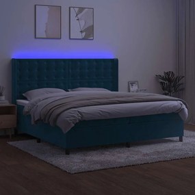 Box spring postel s matrací a LED tmavě modrá 200x200 cm samet 3139827
