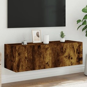 Nástěnná TV skříňka s LED osvětlením kouřový dub 100x35x31 cm