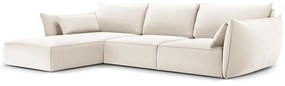Béžová sametová rohová pohovka (levý roh/s lenoškou) Vanda – Mazzini Sofas