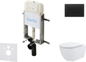 kielle Genesis New - Set předstěnové instalace, klozetu Oudee, Vortex Rimless+, sedátka softclose a tlačítka Gemini New III, matná černá 30502SZ09