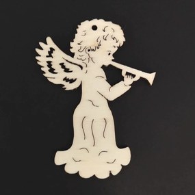 AMADEA Dřevěná ozdoba anděl s trubkou 8 cm