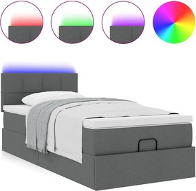 Osmanská postel s matrací &amp; LED tmavě šedá 80x200cm látka 3312264