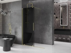 Mexen Velar, sprchová zástěna s posuvnými dveřmi Walk-in 150 x 200 cm, 8mm šedé sklo, zlatá matná, 871-150-000-43-55