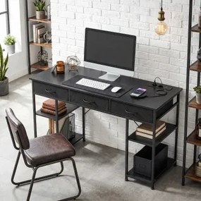HOMCOM Psací stůl s úložným prostorem a zásuvkami, 3 látkové zásuvky a 4 úložné přihrádky, 120 x 40 x 76 cm, černý