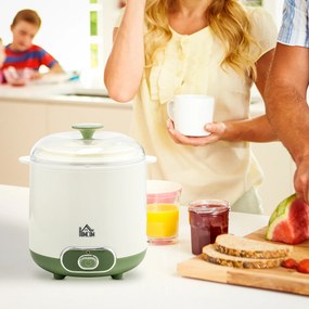 HOMCOM Přístroj na jogurt, 1,5 l jogurtovač s cedníkem, víkem, 20 W jogurtovač pro řecký jogurt, pro 3–5 osob, 19,5x17,5x21,4 cm, bílá