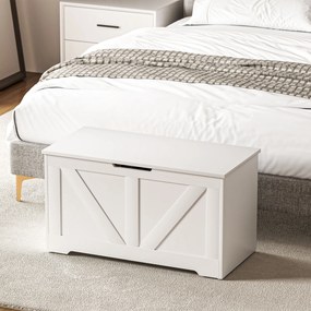 HOMCOM Úložný box do ložnice 100 L Skladovací lavice s bezpečnostním víkem pro předsíň a obývací pokoj 80x40x45 cm Bílá