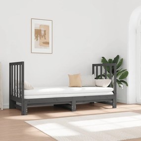 Výsuvná postel šedá 2x (90 x 190) cm masivní borovice,  3124769