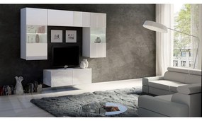 Obývací stěna Bralani X, Barva: černá + černá lesk / bílá + bílá lesk, Osvětlení: osvětlení LED - modré