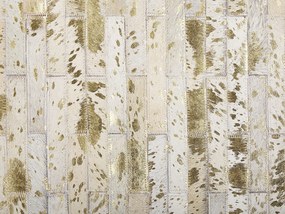 Kožený patchworkový koberec 140 x 200 cm zlato-béžový TOKUL Beliani