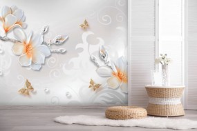 Malvis ® Tapeta Magnolie s motýly Vel. (šířka x výška): 216 x 140 cm