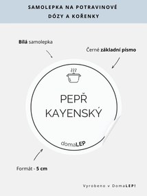 Samolepka na kořenky PEPŘ KAYENSKÝ bílá 5 cm základní písmo