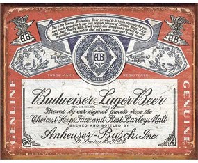 Plechová cedule Budweiser Historic Label 32 cm x 40 cm