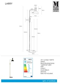 Markslöjd 106972 - Stmívatelná stojací lampa LARRY 1xE27/60W/230V černá/zlatá