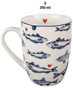 Porcelánový hrnek se vzorem modrých rybiček se srdíčky Sun Sea and Fish – 350 ml