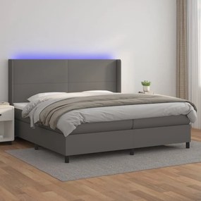 Box spring postel s matrací a LED šedá 200x200 cm umělá kůže 3139287