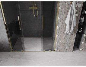 Mexen Velar L Duo, posuvné sprchové dveře do otvoru 140 cm, 8mm šedé sklo, zlatá lesklá, 871-140-003-42-50