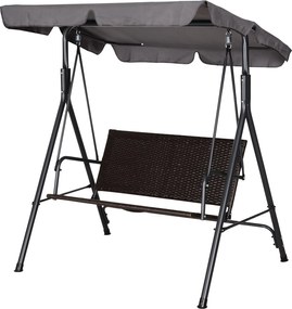 Outsunny Hollywoodský houpač 2-místný zahradní houpačka s nastavitelnou sluneční střechou, ocelový rám, ratan 140 x 110 x 151 cm | Aosom
