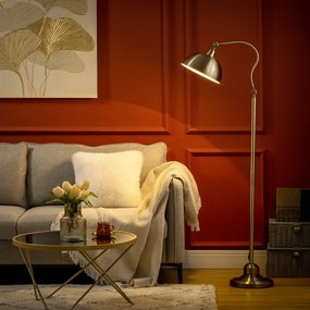 HOMCOM Stojací lampa retro oblouková lampa s nastavitelným stínidlem E27 mosazný vzhled pro obývací pokoj a ložnici